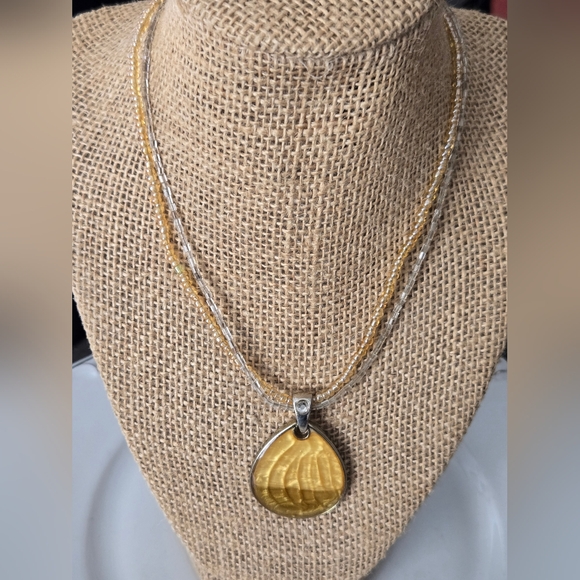 KC | Jewelry | Kc Vintage Yellow Stone Pendant Double Strand Beaded ...